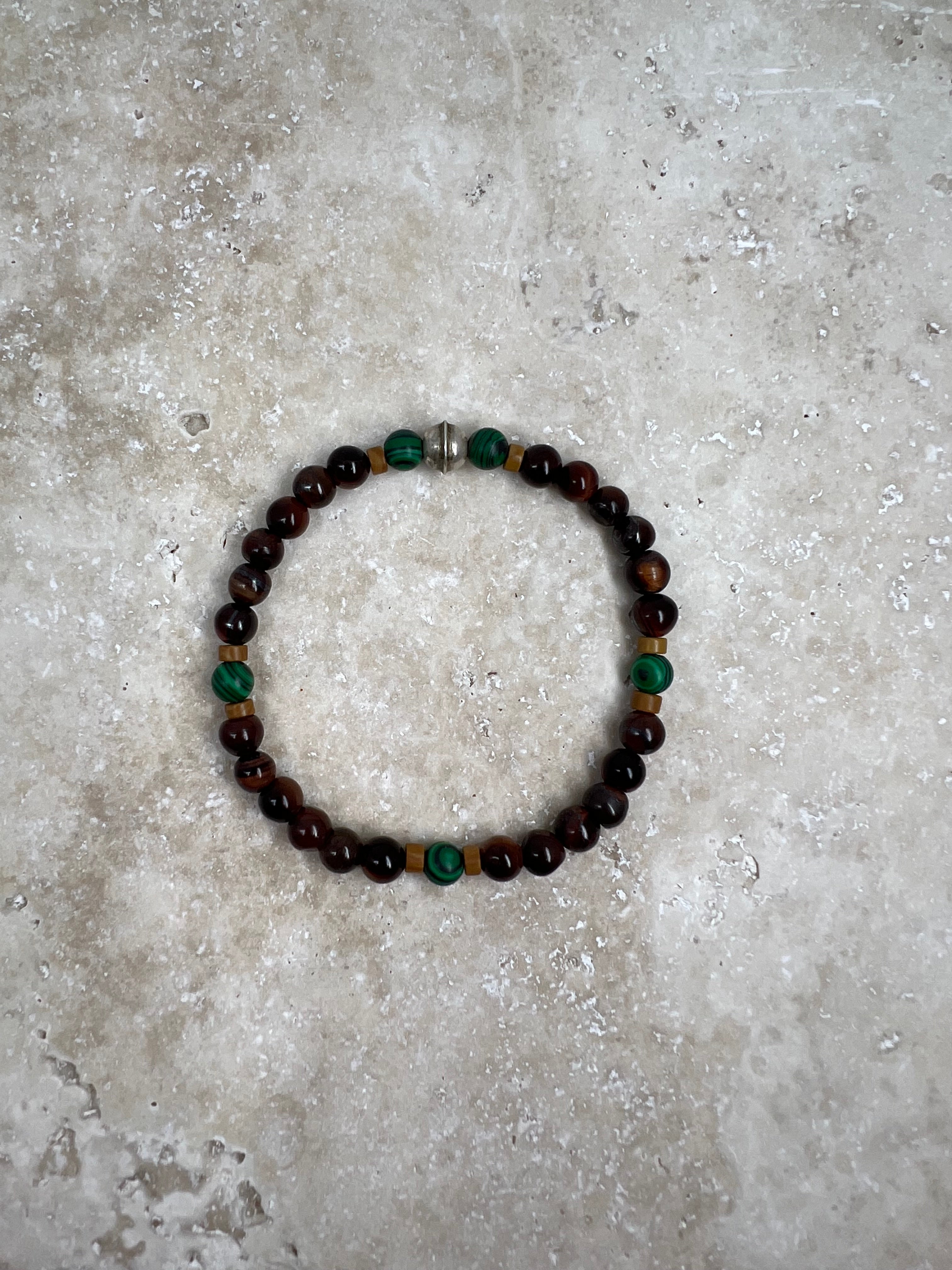 Petra Bracelet - Red Tigers Eye / Malachite + Navajo Bench Pearl 925 ...