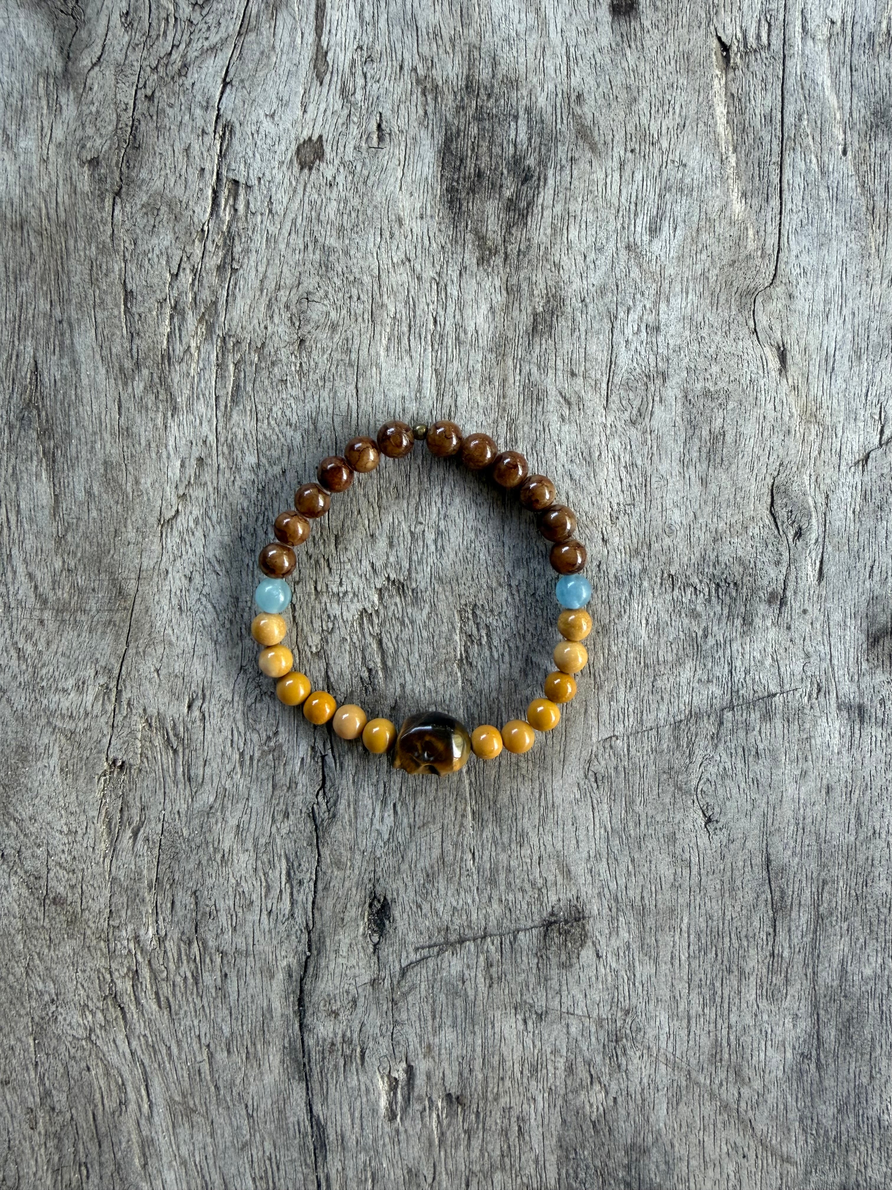 Petra Bracelet - Brown Agate / Yellow Jade / Blue Calcite / Tiger's Ey ...