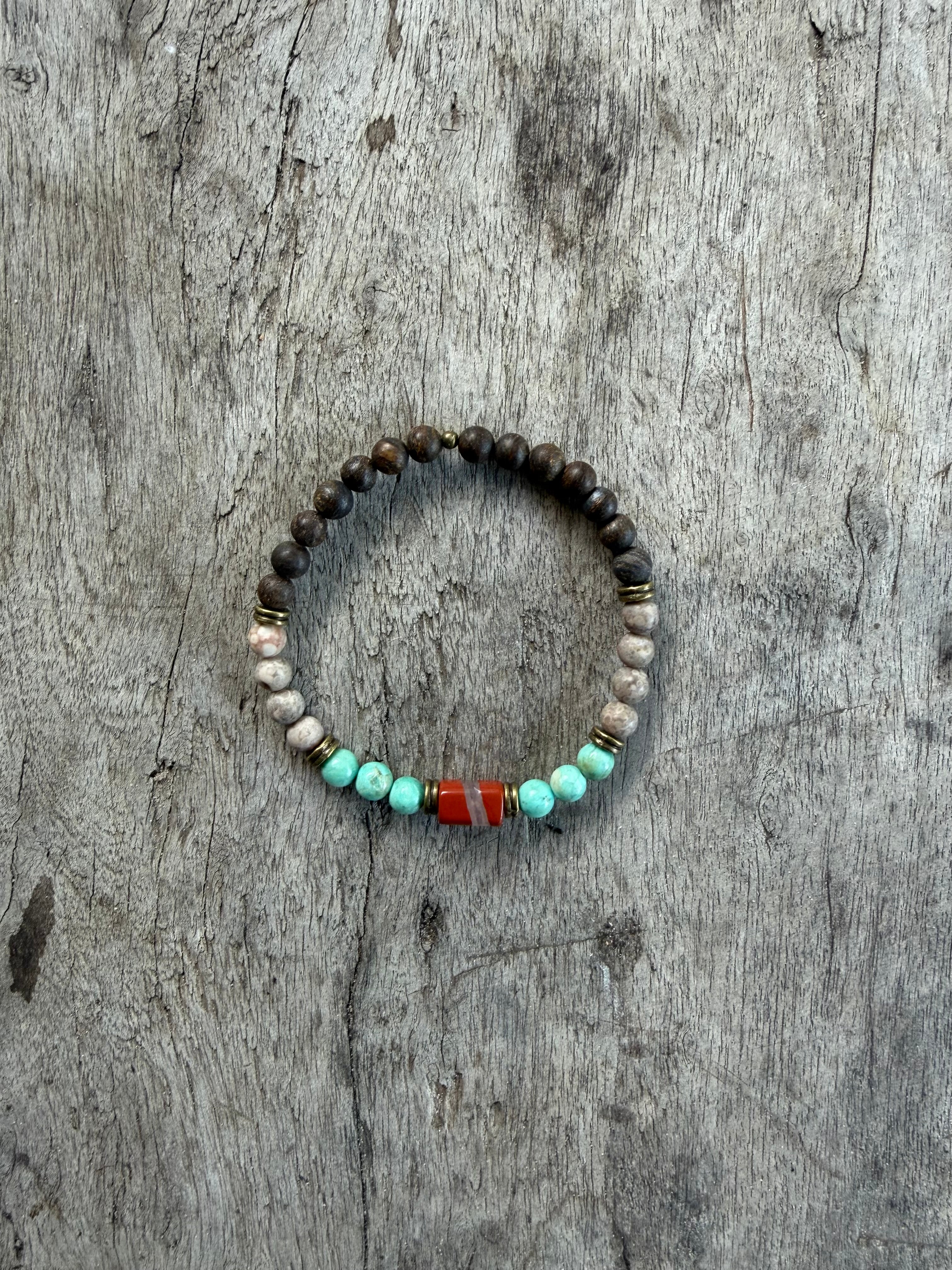 Petra Bracelet - Bronzite / Maifanite / Peruvian Turquoise / Red Jaspe ...
